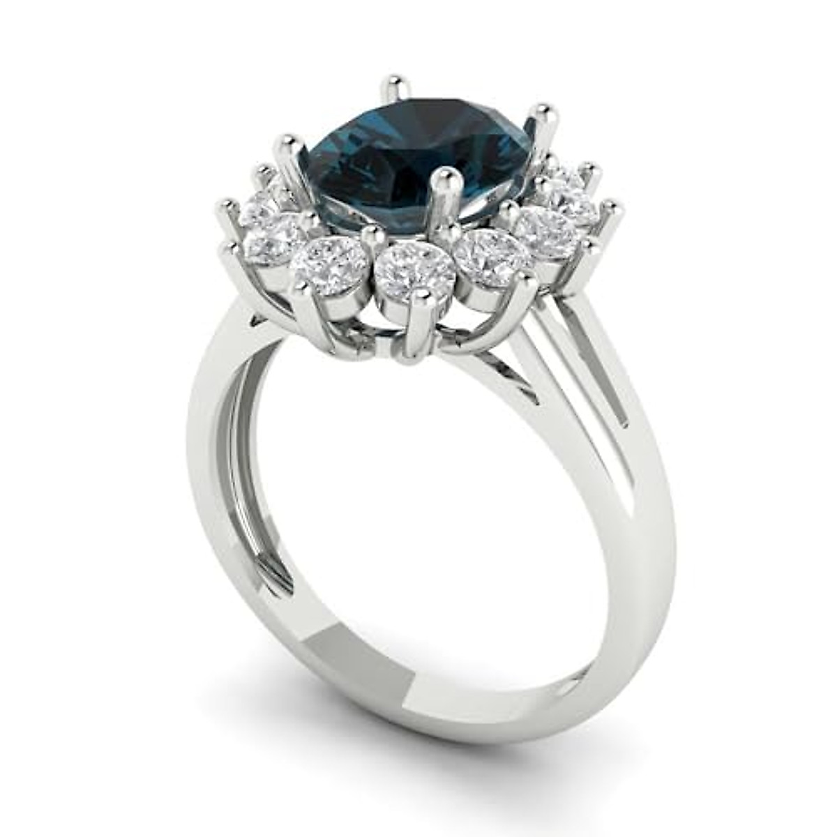 Clara Pucci 2.36 ct Oval Cut Solitaire Halo Natural London Blue Topaz Engagement Promise Anniversary Bridal Ring 18K White Gold 8.25