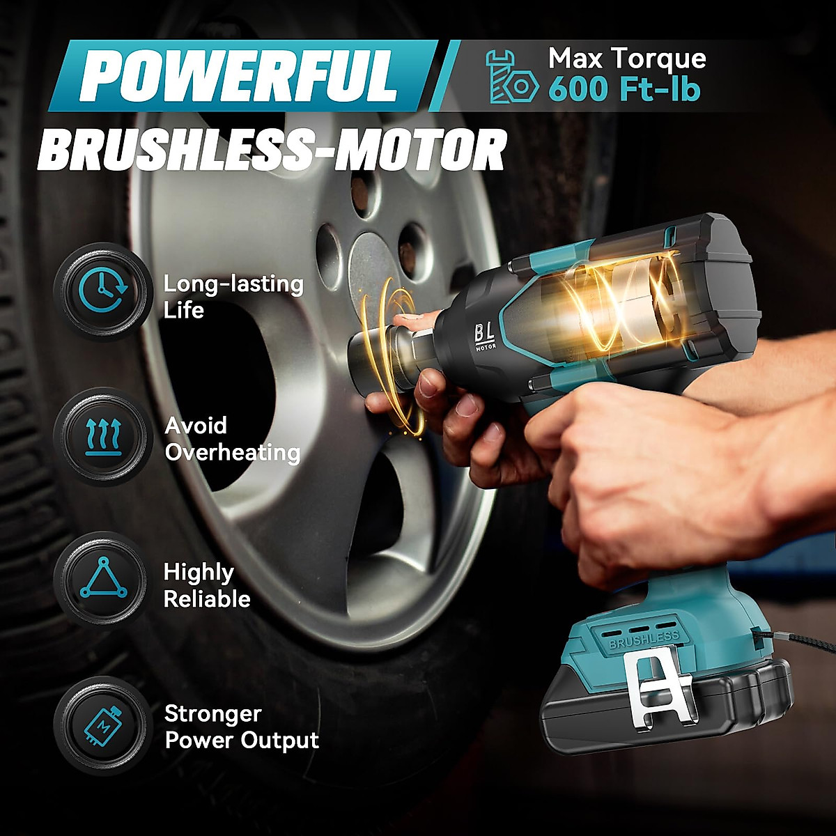 Cerycose Cordless Impact Wrench 1/2 inch for Makita Battery, 600FT-LBS (810N.m) Brushless Electric Impact Gun Includes LED Work Light, 2100RPM High Torque Impact Driver Wrench, Bare Tool Only