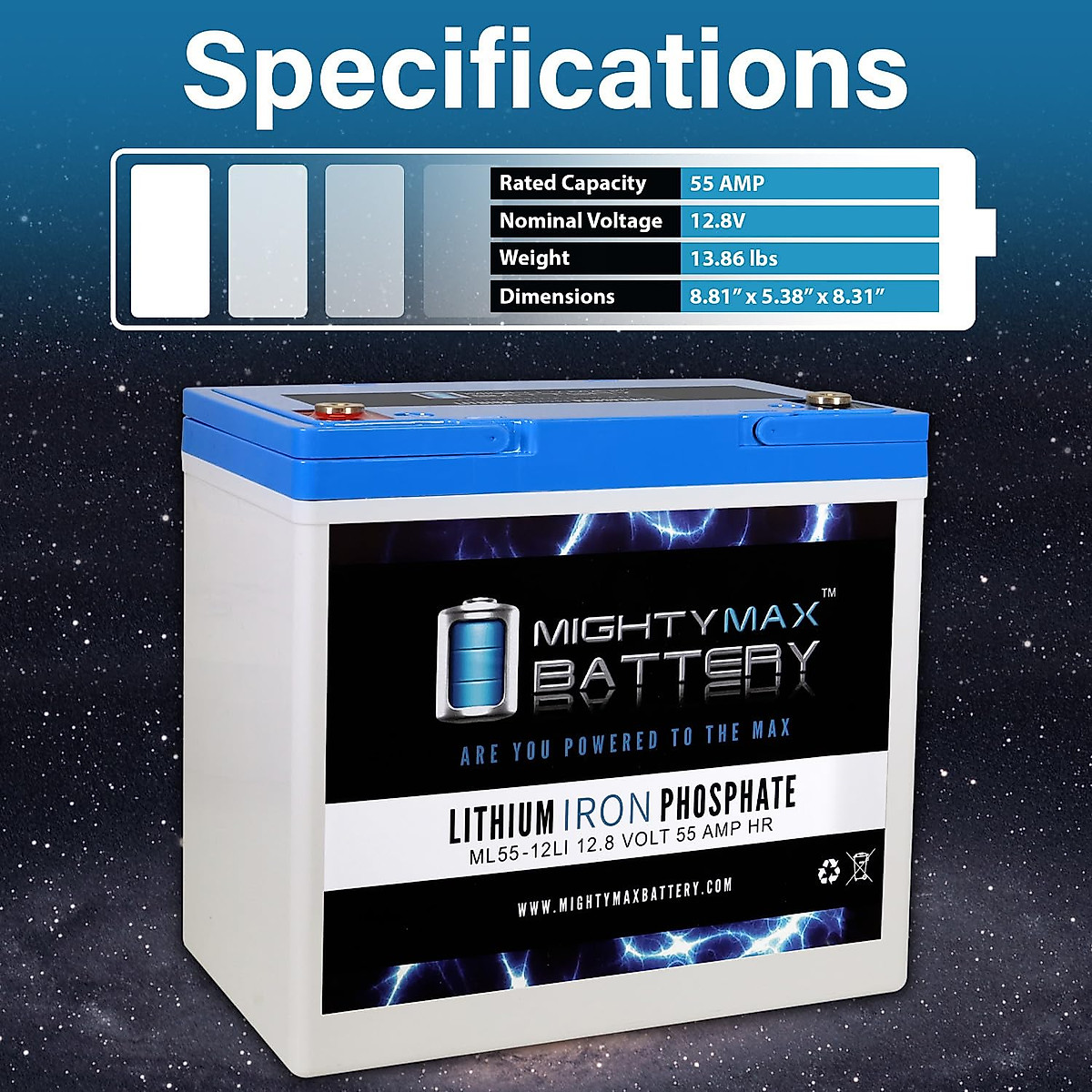 Mighty Max Battery 12V 55AH Lithium Battery Replacement for Consent GS1250