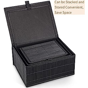 Honygebia Bamboo Decorative Storage Boxes - Set of 3 Woven Lined Storage Basket with Lids, Black Wicker Lidded Baskets for Home Kitchen Shelf Organizer Decor