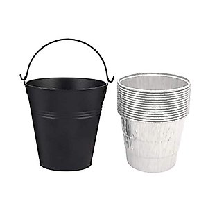 Big Part Black Grease Drip Bucket with12-Pack Disposable Foil Liner Kit Replacement Parts for Oklahoma Joe's, Also Fits Most Wood Pellet Grill & Offset Smokers, White-Black