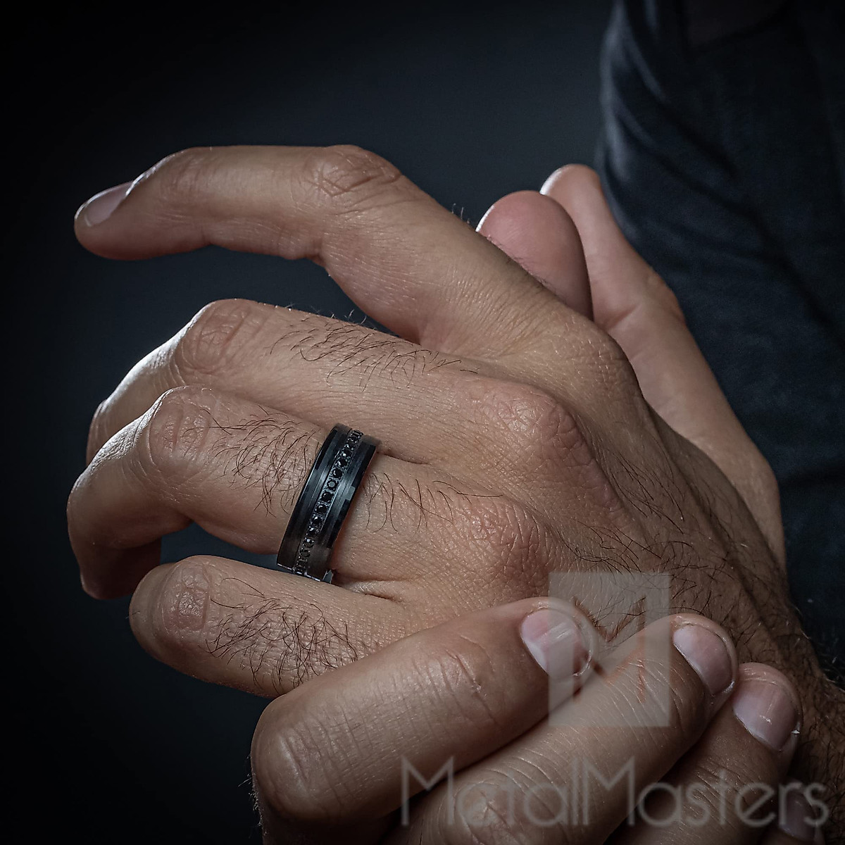 Metal Masters Co. Tungsten Carbide Black Wedding Band Eternity Ring, Cubic Zirconia Inlay Comfort Fit 10.5