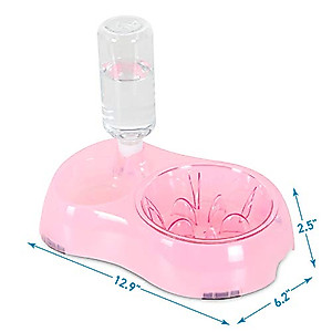 ANYPET Slow Feeder Bowl, Elevated, Double Transparent for Cats, Small Dogs, Pet Automatic Water Feeder with Water Bottle, Pink (APF06P)