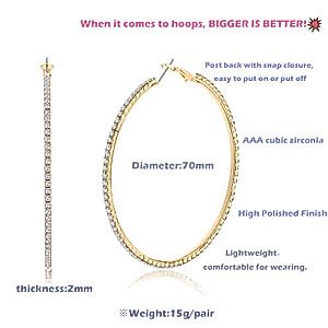 BSJELL Gold Large Hoop Earrings with Rhinestone For Women Big Circle Hoops Dangle Earrings for women Crystal Bridal Wedding Fashion Jewelry