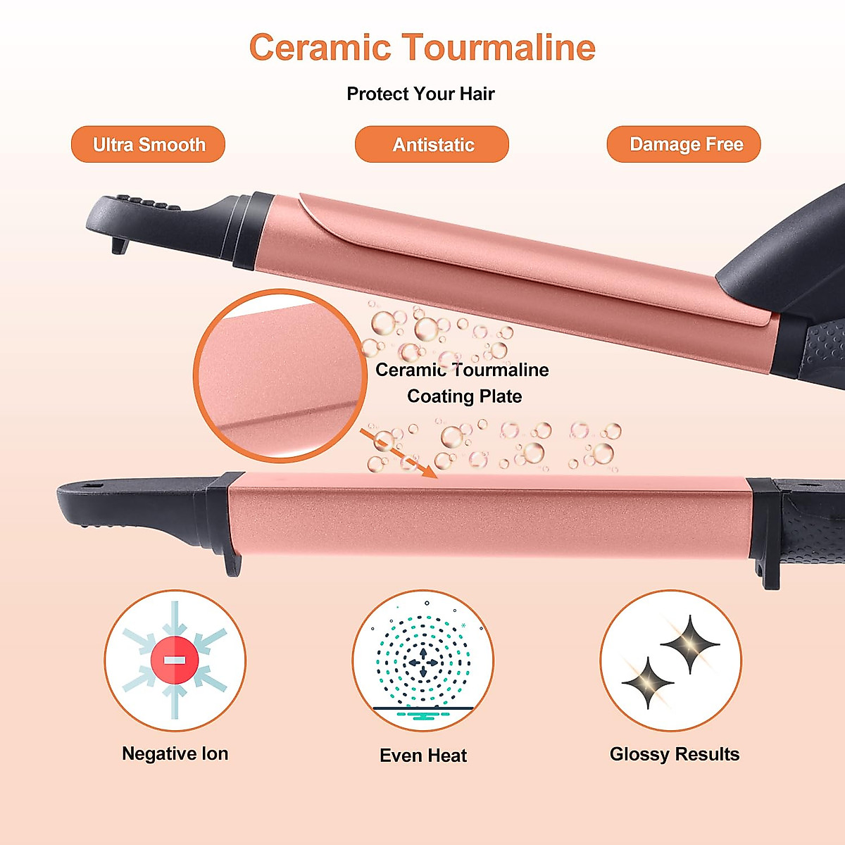 2 in 1 Travel Curling Flat Iron Dual Voltage Mini Hair Straightener and Curler with 1 Inch Rose Gold Ceramic PTC Plate (Gold)