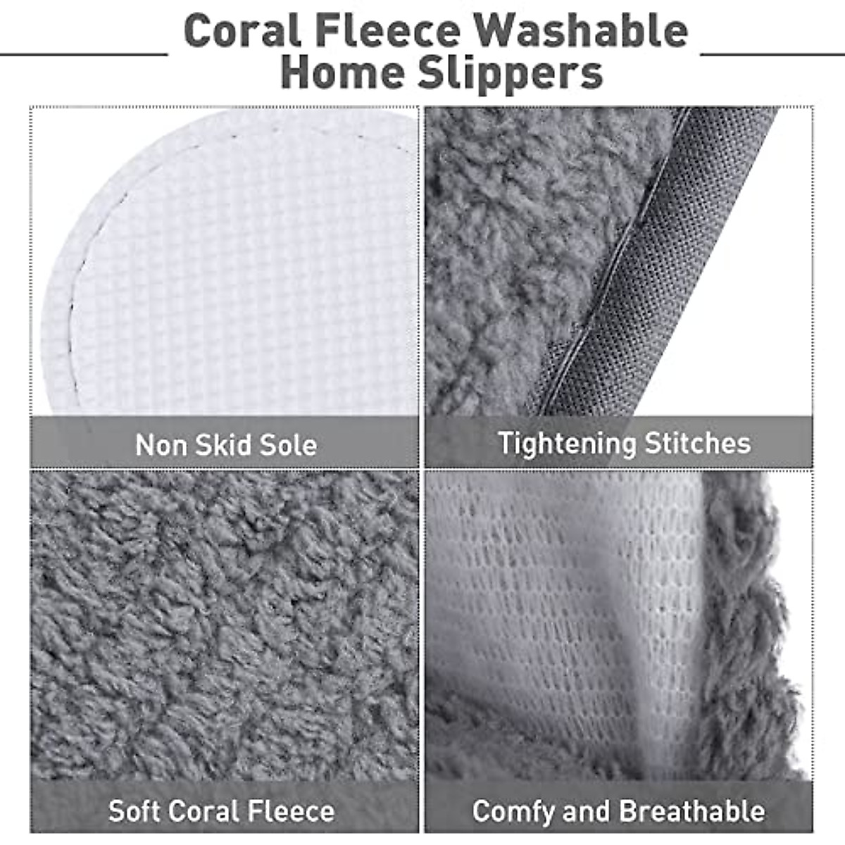 ELCOHO 12 Pairs Closed Toe Spa Slippers Coral Fleece Washable Disposable Home Slippers for Women Men Guests Hotels House Slippers Housewarming Indoors Bathroom Party Traveling, Grey