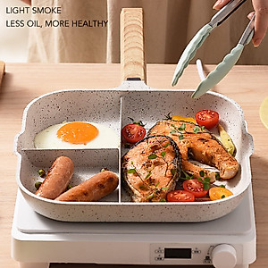 Zerodis 3 in 1 Frying Pan, Aluminum Alloy Partitioned Non Stick 3 Section Divided Breakfast Pan Grill Pan Partitioned Multifunction Kitchen Egg Pan for Breakfast