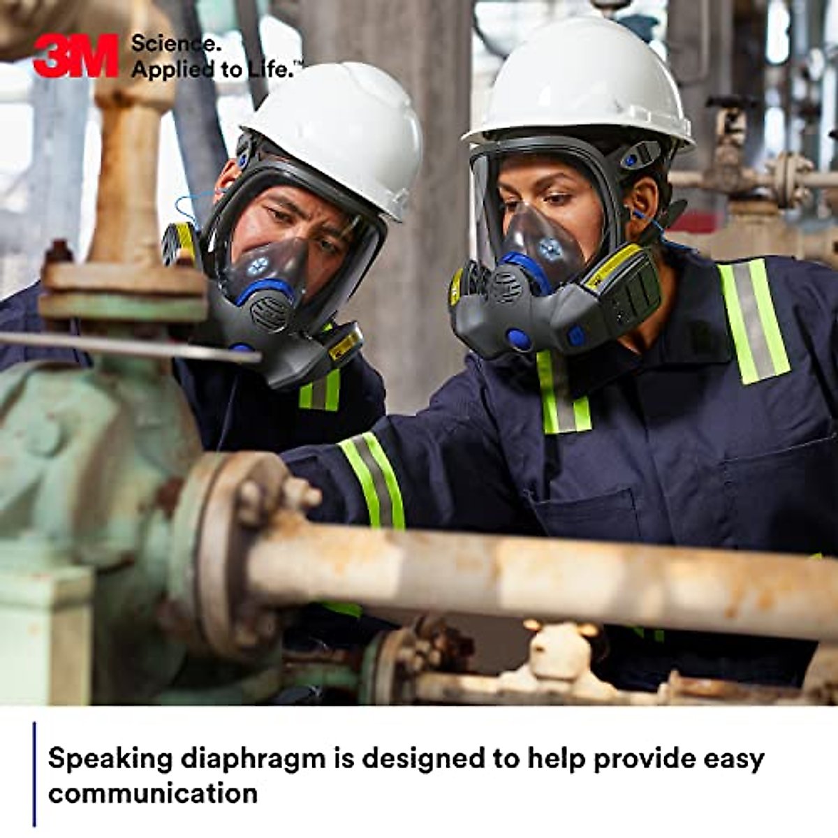 3M Secure Click Full Face Reusable Respirator with Large Lens, Speaking Diaphragm and Push Button Seal Check, FF-802, Painting, Sanding, Chemical Clean-up, Sawing, Medium