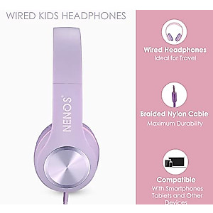 Nenos Kids Headphones Volume Limited Over Ear Headphones for Kids Headphones for Children Boys Girls Toddler Ideal for Tablet, Smartphone, Laptop Headset for School, Travel