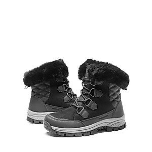 DREAM PAIRS Waterproof Snow Boots for Women, Faux Fur Cozy Warm Insulated Winter Boots Lace Up Mid-Calf Outdoor Shoes for Walking Hiking Hespera,Size 10,Black,SDSB2305W