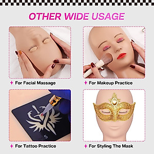 Lash Mannequin Head, CALAILIS Mannequin Head, Eyelash Extension Mannequin Head, Doll Head for Lash Extensions, Eyelash Mannequin Head with 4 Pairs Removable Eyelids (Skin Colour)