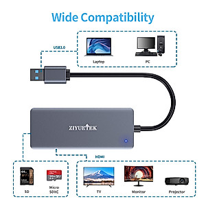 USB to HDMI Adapter, 5-in-1 USB hub 3.0 with HDMI 1080p for Extended Monitor PC Laptop Desktop, 2 USB Ports, SD and Micro SD Card Reader Support Windows, MACOS