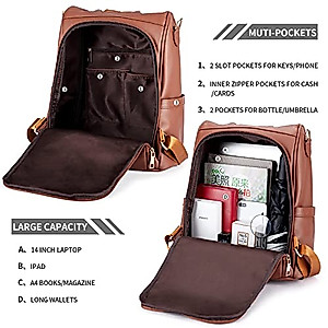 Oyifan Womens Leather Backpack Purse Bookbag Purse Anti-theft Travel Backpack Convertible Handbag