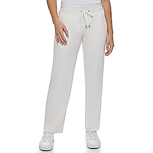 Calvin Klein Women's Misses Comfortable Wide Leg Everyday Velour Drawstring Pant, Milk, Small