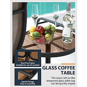 HAPPATIO Patio Chaise Lounge 3 Pieces,Patio Lounge Chair with Glass Coffee Table,Pool Lounge Chair with Breathable Textilene Fabric for Patio Backyard Poolside (Brown)