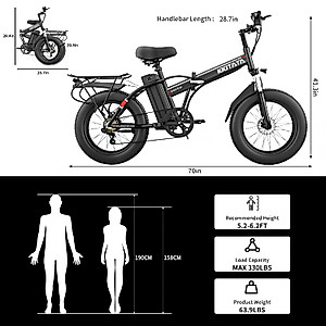 IDOTATA G20Pro Electric Bike, 1000W Motor, 20" Fat Tire Electric Folding Bicycle,48V 12.8AH Removable Battery, 30MPH 7 Speed Gears, Lockable Fork Suspension, Mountain EBike for Adults