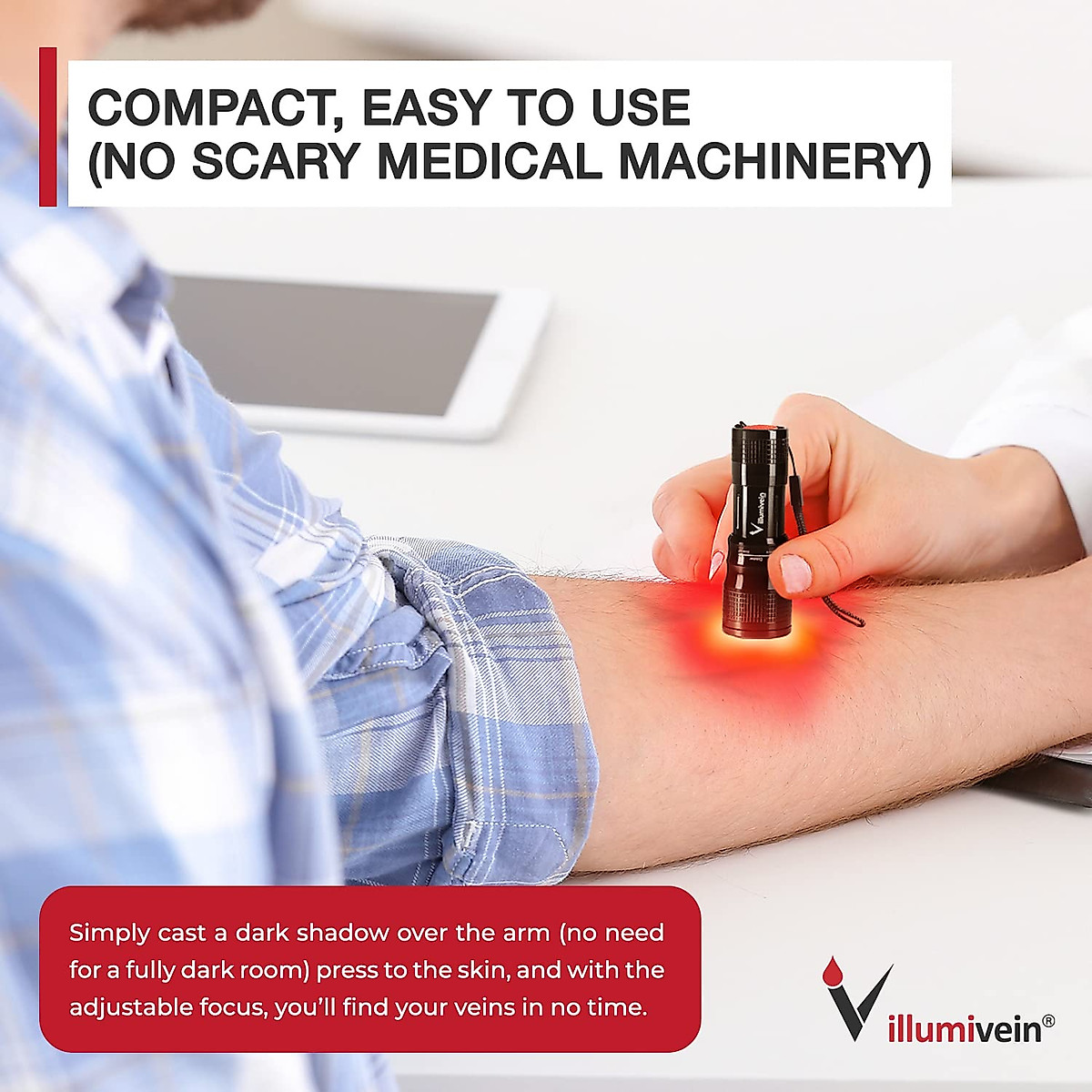 Illumivein Premium Vein Finder Light & Sanitary Covers (50 Count) Quick IV Access Tools for Nurses, Paramedics, Phlebotomy, EMS, EMT Transilluminator