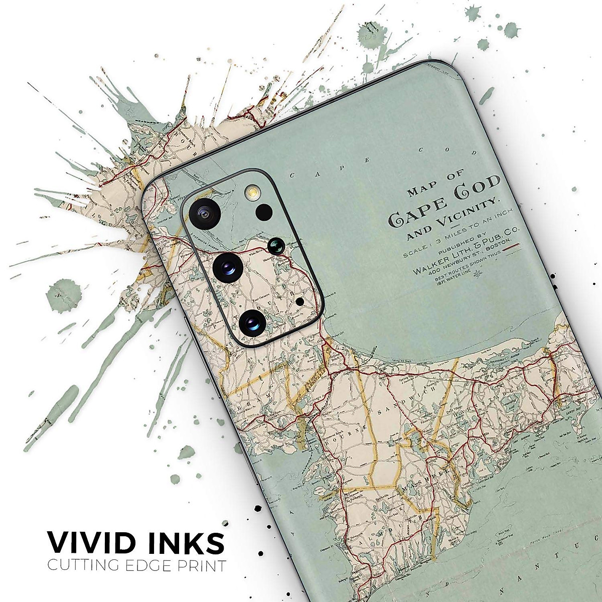 DesignSkinz The Vintage Map of Cape Cod Protective Vinyl Decal Wrap Skin Cover Compatible with The Samsung Galaxy S20 (Screen Trim & Back Glass Skin)
