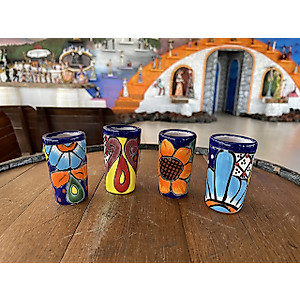 MEXTEQUIL - Talavera Shot Glasses Set of 4 Authentic Mexican Tequila Shot Glasses - Hand-painted - 2 Oz (Flowers)