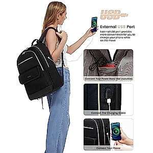 LOVEVOOK Laptop Backpack for Women,15.6 Inch Fashion Travel Backpack,Large Capacity Backpack Purse with USB,Water-resistant fits College Work Business Travel （Black）