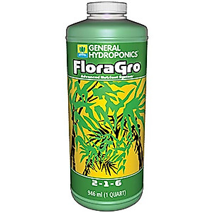 General Hydroponics FloraGro 2-1-6, Use With FloraMicro & FloraBloom, Provides Nutrients For Structural & Foliar Growth, Ideal For Hydroponics, 1-Quart