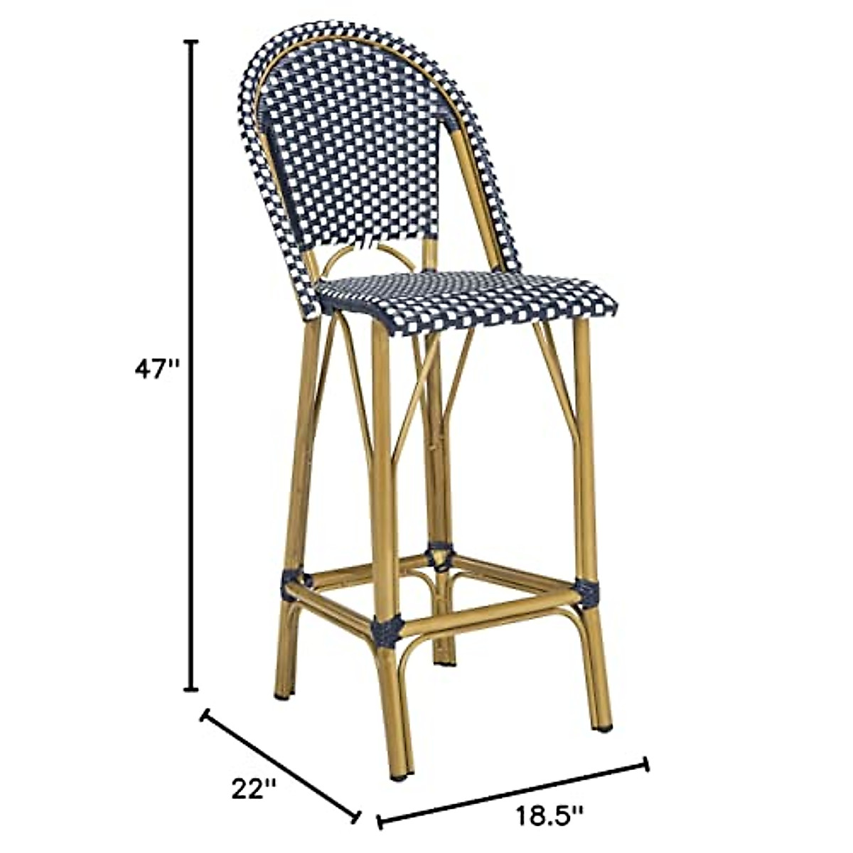 Safavieh PAT4008A Collection Ford Navy and White Indoor/Outdoor Stacking French Bistro Bar Stool