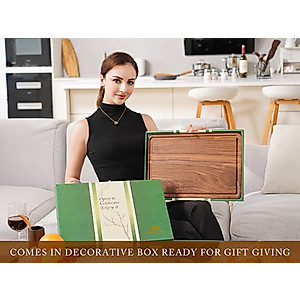 AZRHOM Large Walnut Wood Cutting Board for Kitchen 17x11 (Gift Box) with Juice Groove Handles Non-slip Mats Thick Reversible Butcher Block Chopping Board Cheese Charcuterie Board