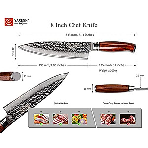 YARENH Chef Knife, 8 inch Professional Kitchen Knife,Sharp Damascus Stainless Steel Blade,73 Layers,High Carbon,Full Tang,Dalbergia Wood Handle,Gift Box Packaging,HTT-Series