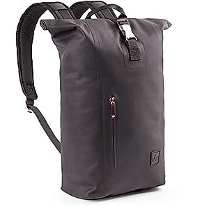 The Friendly Swede Slim Roll Top Laptop Backpack, Fits 13" Laptop, Travel Backpack for Women, Backpack for Men, Backpacks, School Backpack, Back Pack, Womens Backpack, Bookbag - Waterproof TPU - Black