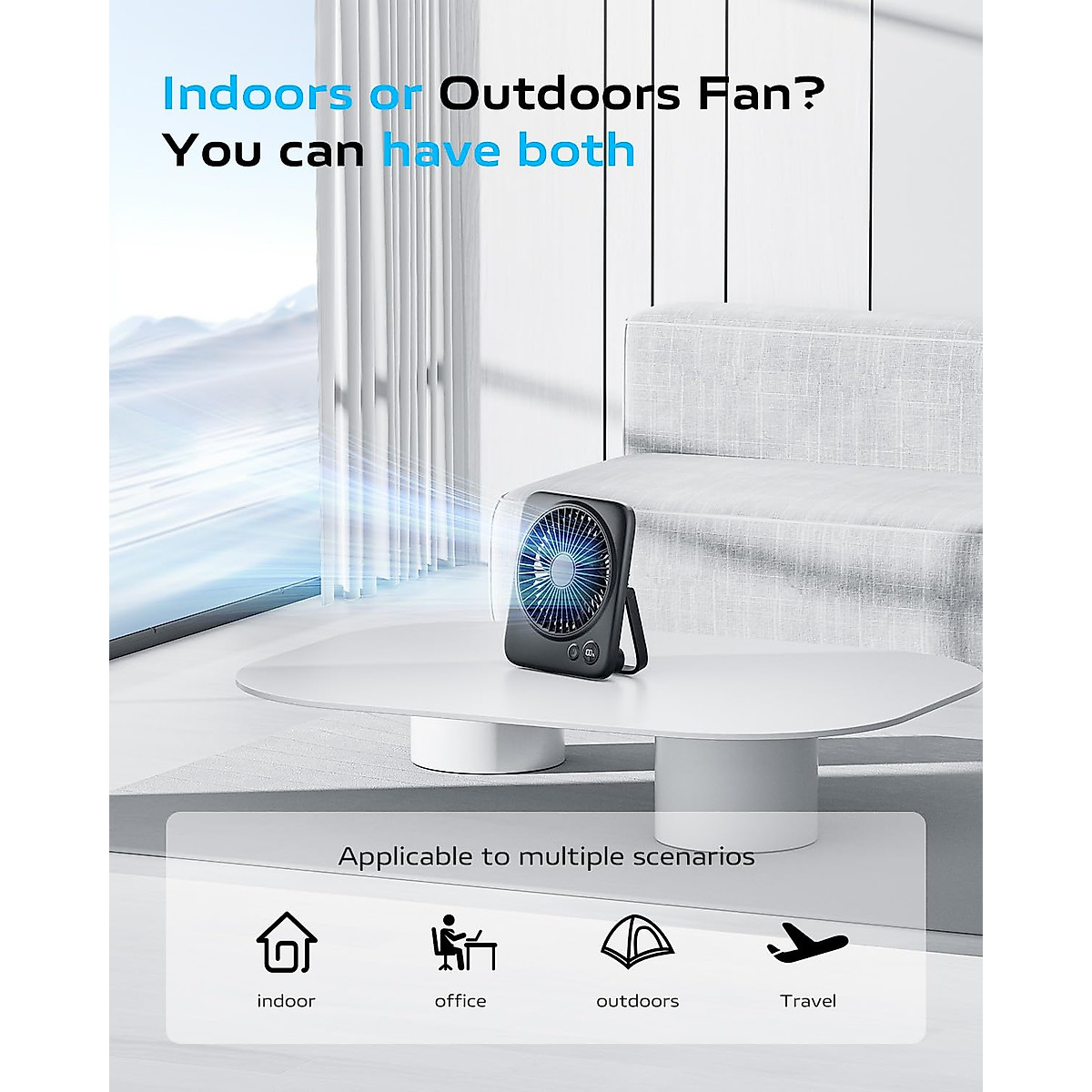 Otlonpe Desk Fan, Rechargeable Portable Fan Slim Quiet, 4000mAh Small Personal Table Fan Battery Operated 7.5-22H, Power Bank, 4 Speeds, 180° Foldable Desktop Fan for Travel Home Office Outdoor, Black