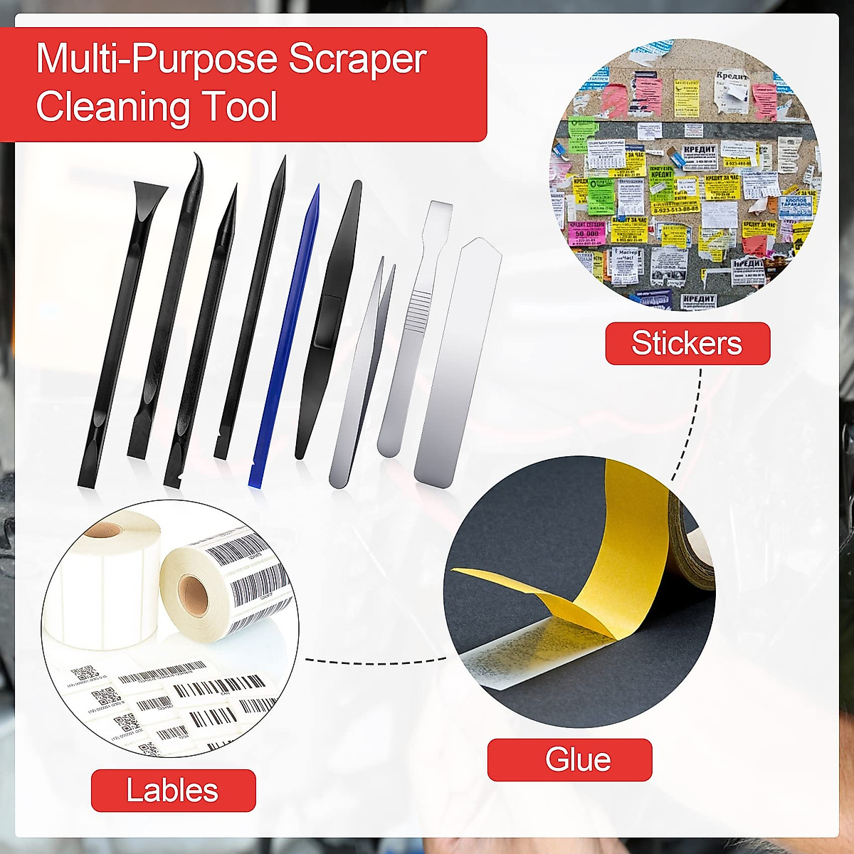 OIIKI Small Plastic Scraper Tools for Stickers Removal Paint Cleaning 9pcs, Narrow Scratch Tool Paint Scraper Tool, Multi-Purpose Non-Scratch Labels Cleaning Tool for Oil Stains, Food, Dirt