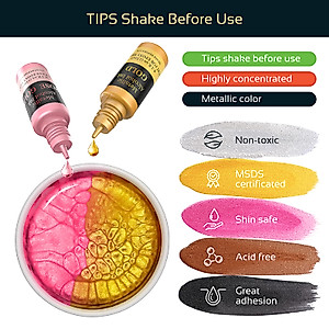 Wayin Metallic Alcohol Ink Set - 6 Color Metallic Alcohol Pigment Resin Dye, Concentrated Extreme Shimmer Alcohol-Based Inks for Epoxy Resin Yupo Tumbler Cups Acrylic Pouring Paint (15ml/.5 fl oz )