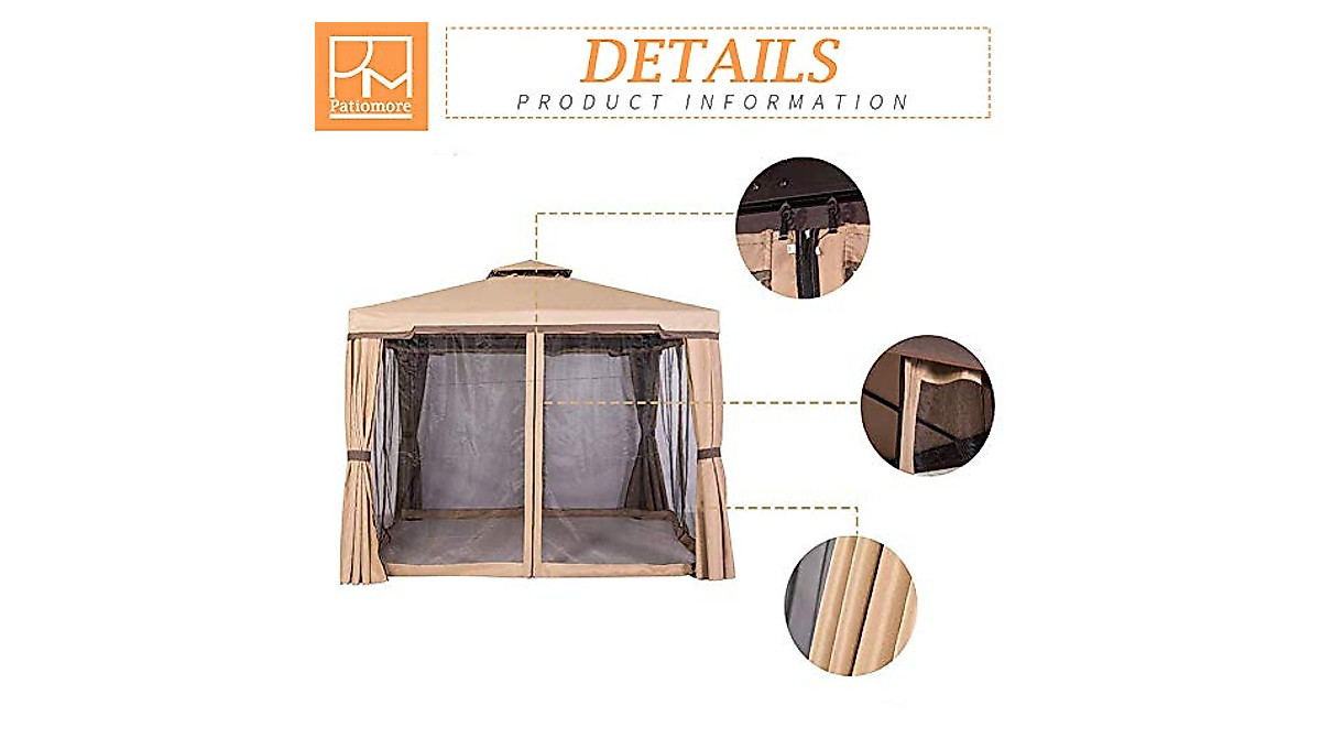 Patiomore Outdoor Garden Gazebo 10x10 Ft All Season With Mosquito Net