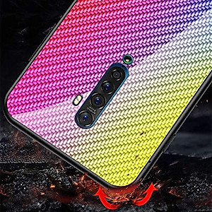 Grandcase Oppo Reno 2 Case,Ultra-Thin Advanced Carbon Fiber Texture Gradient Glass Box Scratch Resistant Tempered Glass Back Cover Case for Oppo Reno 2 6.5" -Gold