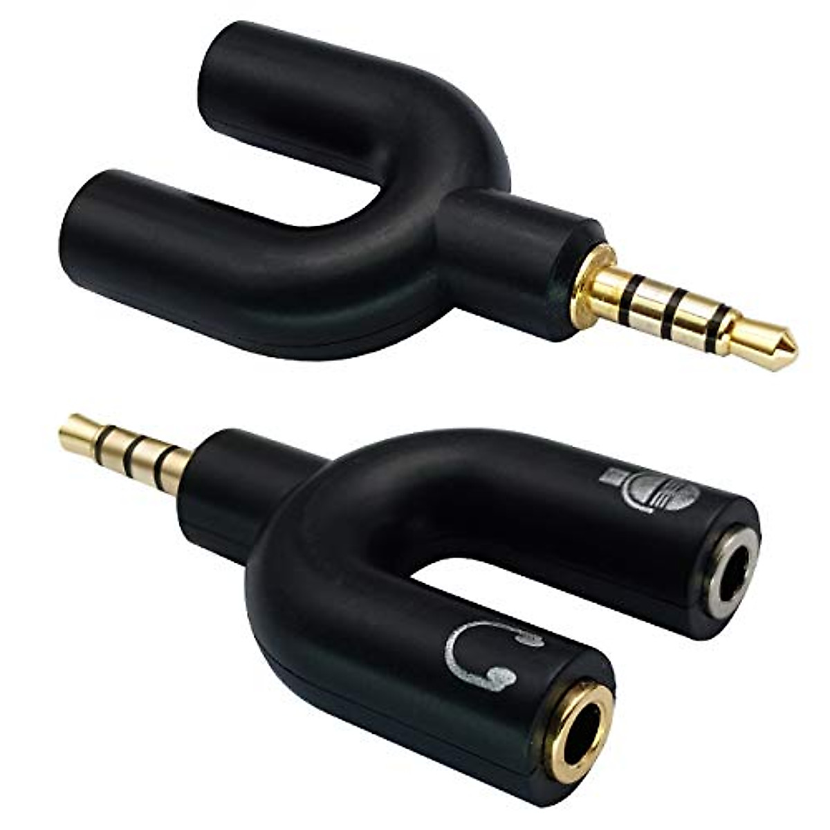AAOTOKK 3.5mm Headphone Y Splitter Adapter Gold Plated 4 Pole 3.5mm Male to 3.5MM Headphone+Microphone (MIC) Female Plugs Audio Stereo Converter(2-Pack)