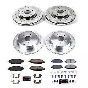 Power Stop K6497 Front and Rear Z23 Carbon Fiber Brake Pads with Drilled and Slotted Brake Rotors Brake Kit For Infiniti Q50 Q60 QX60 Nissna Murano Pathfinder