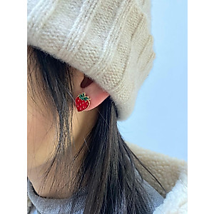 VEINTI+1 New Summer Cut Fruit Earrings Strawberry Jewelry Creative Funny Lifelike Fruits Red Earrings Ear Studs for Women(Strawberry)