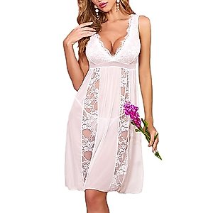 Avidlove Babydoll Lingerie for Women Sexy Long Nightgowns Sleep Dress Sleeveless Bridal Nighty White, XXL
