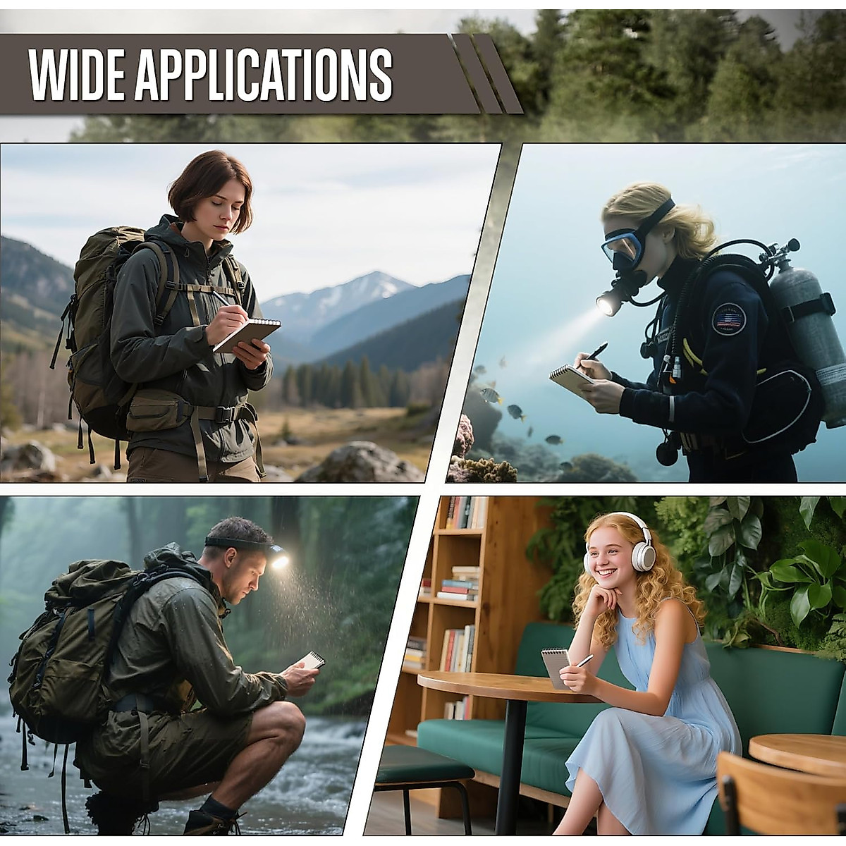 GLORYFIRE Waterproof Notebook Tactical All-Weather Spiral Memo Paper Notepad with Waterproof Grid Paper for Outdoor Activities Recording 3"x5" (5pcs)