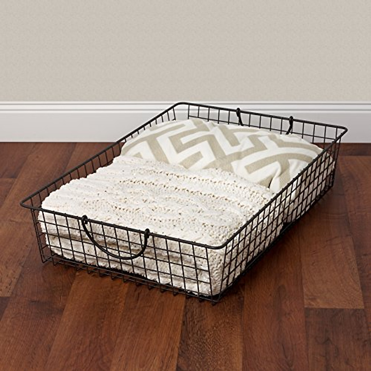 Spectrum Stowaway Wire Large Basket (Industrial Gray) - Storage Bin & Décor for Bathroom, Closet, Pantry, Under Sink, Toy, Shelf, Kitchen, & Nursery Organization