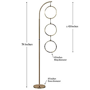 Brightech Nova Modern Floor Lamp - Contemporary Arc Tall Lamp with 3-Circle Ring-Style Pendant - Over The Couch Standing Lamp on Arching Pole - Eclectic Tall Lamp Matches Living Room Décor - Gold