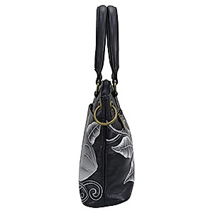 Anna by Anuschka Women's Leather Small Satchel, Midnight Floral Black, One Size US