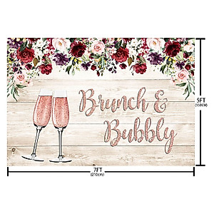 ABLIN 7x5ft Brunch and Bubbly Backdrop for Bridal Shower Rustic White Wood Red Rose Flowers Floor Photo Background Bride to Be Engagement Wedding Party Decorations Banner Props