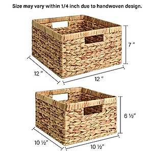 StorageWorks Water Hyacinth Storage Baskets, Handwoven Rattan Baskets for Organizing, Decorative Wicker Baskets with Built-in Handles, 2 Pack