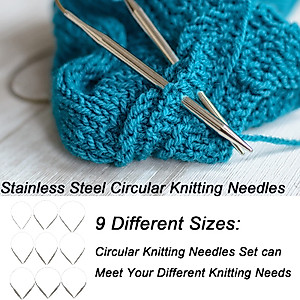 9 Pieces Size Marked US 0-15 Circular Knitting Needles Stainless Steel Knitting Needles Set for Beginner (16 Inch)