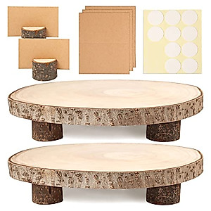 Caydo 2 Pieces 10-12 Inch Wood Cake Stand Large Wood Slices Serving Tray for Table Centerpiece, Wedding Cake and Cheese Board