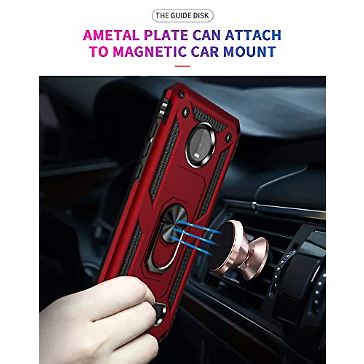 Military Grade Drop Impact for Motorola Moto Z4 Case,Moto Z4 Play Case 360 Metal Rotating Ring Kickstand Holder Magnetic Car Mount Armor Heavy Duty Case Z4 Z4 Play Z4 Force Phone Case (Red)