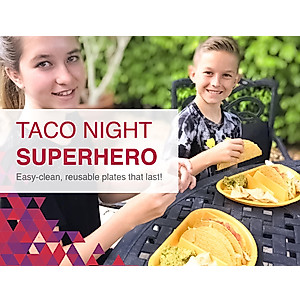 Arrow Home Products Fiesta Taco Plate, 4 Pack - Each Plate Includes 3 Taco Holders Plus 2 Compartments - BPA Free Plastic, Made in the USA, Dishwasher Safe - Teal Blue