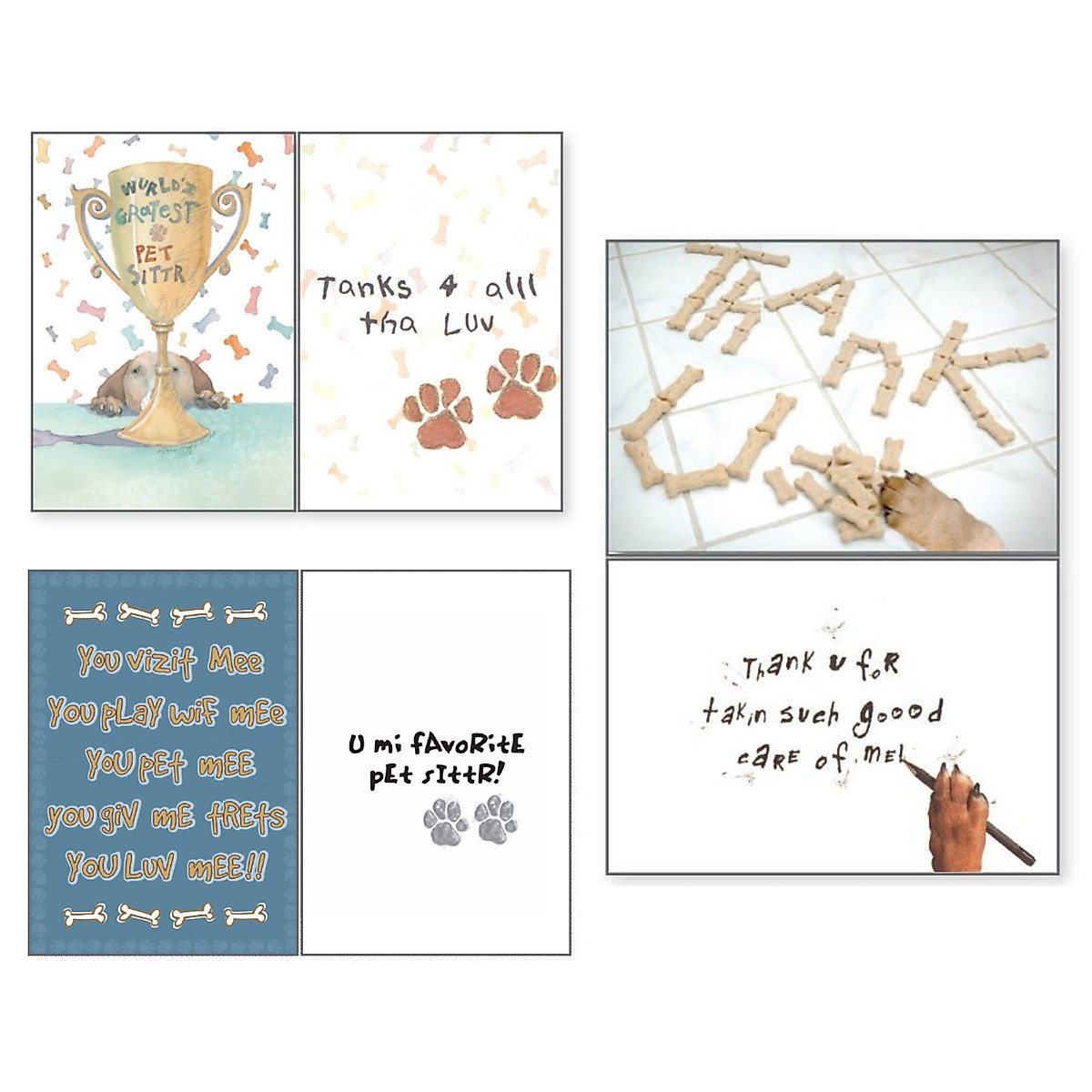 Dog Speak Pet Sitter Thank You Cards Three (3) Pack - World's Greatest, Favorite, and Thank You Cards