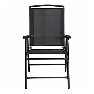 Four Seasons Courtyard Sunny Isles Outdoor Arm Chairs Foldable Outdoor Patio Seating Steel Frame Sling Fabric Furniture Set, 4 Pack, Black